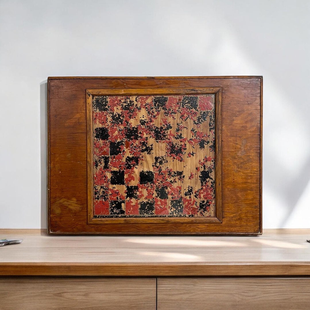 Vintage Framed Wooden Checkers Board – Rustic Game Room Wall Art (27x20 ...
