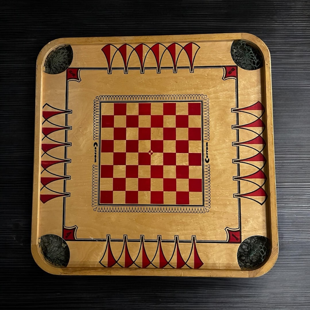Vintage Wooden Carrom Game Board Style 106 - Double Sided Square Game ...