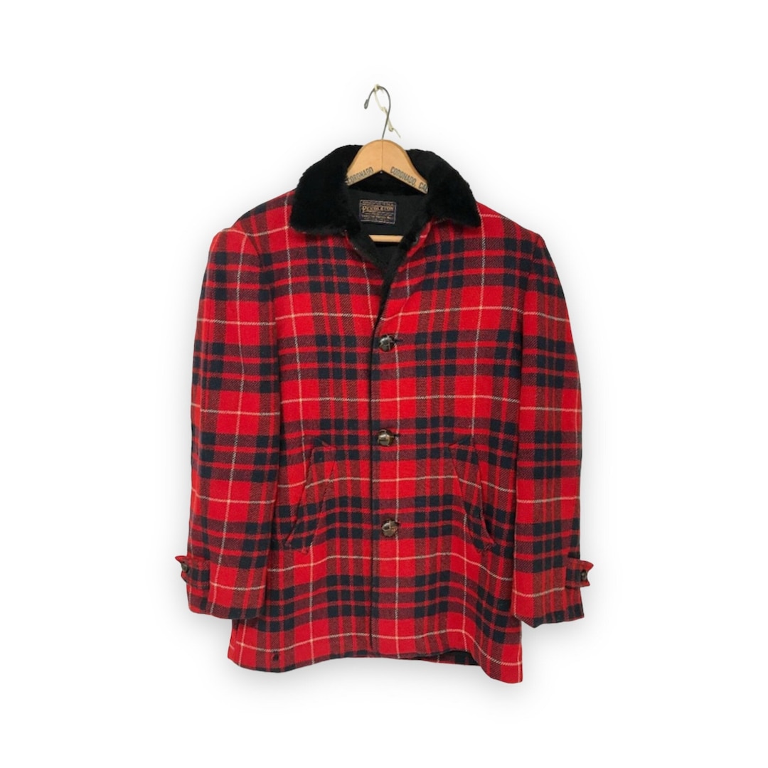 Vintage Pendleton Coat, 1950s Red and Black Plaid Jacket, Pendleton ...