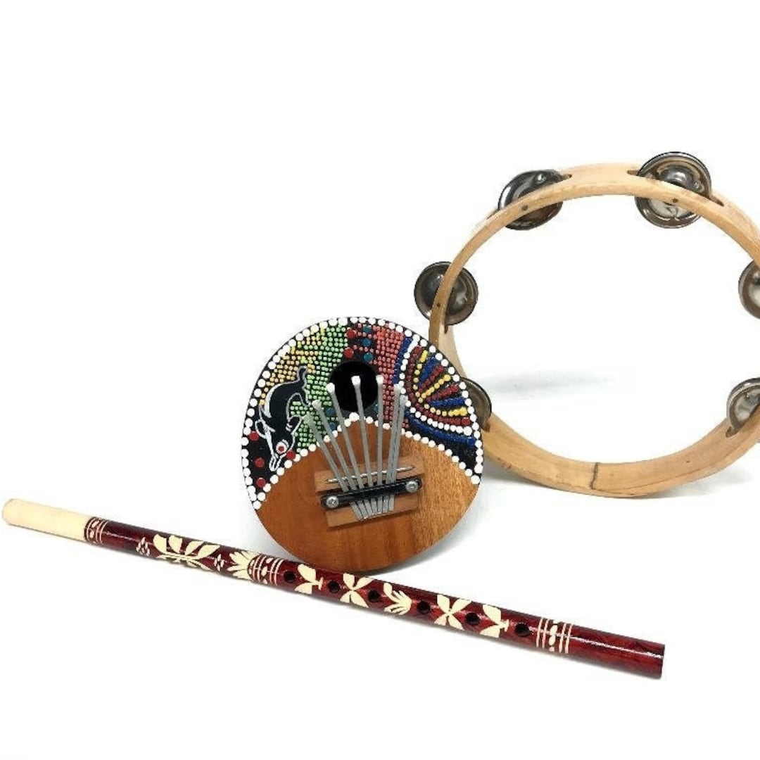 Vintage Musical Instruments - Coconut Shell Kalimba, Tambourine, Hand ...
