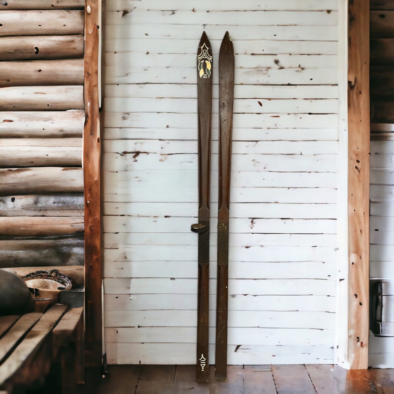 Vintage Wood Snow Skis Pair, Winter Cabin Decor, Ski Lodge Decor ...