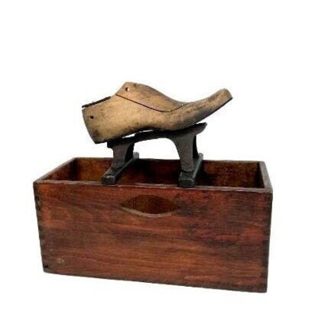 Vintage Shoe Shine Box With Vintage Wooden Shoe Form - Vintage Wood Box, Cobblers Kit, Shoe Form ...