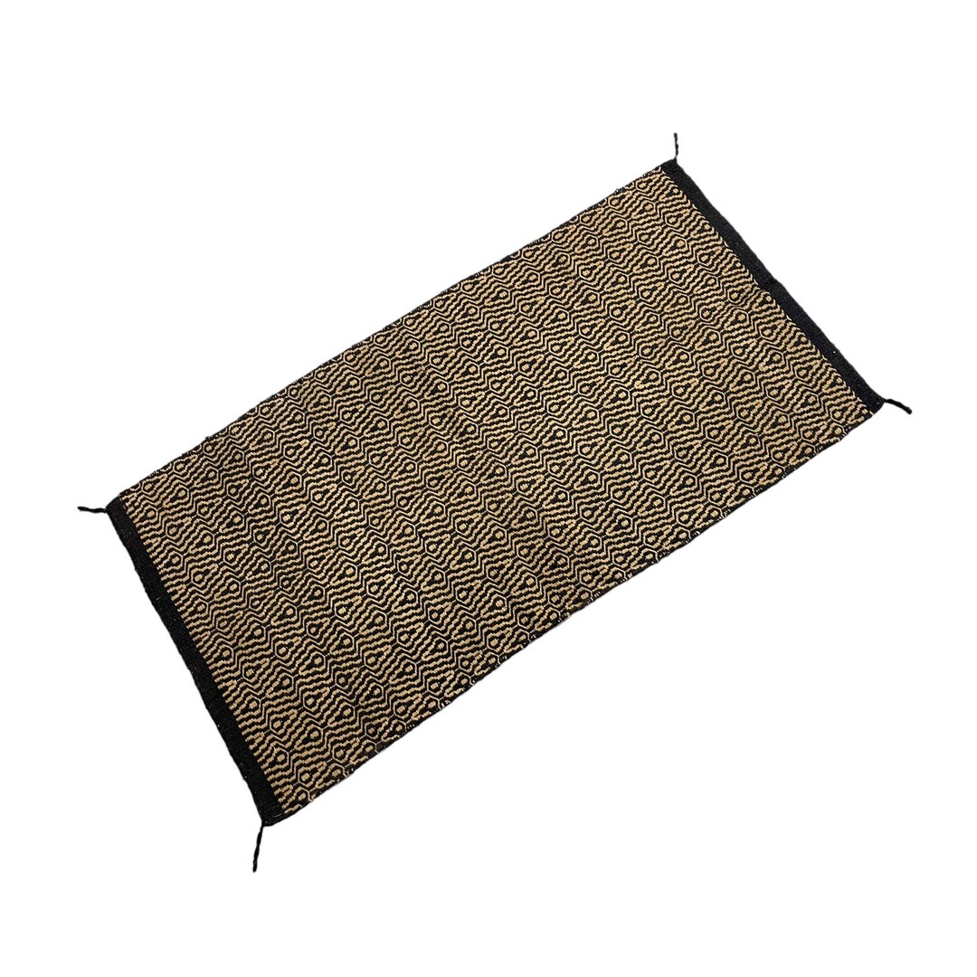 Vintage Woven Wool Textile Rug Black and Tan Geometric Wall - Etsy