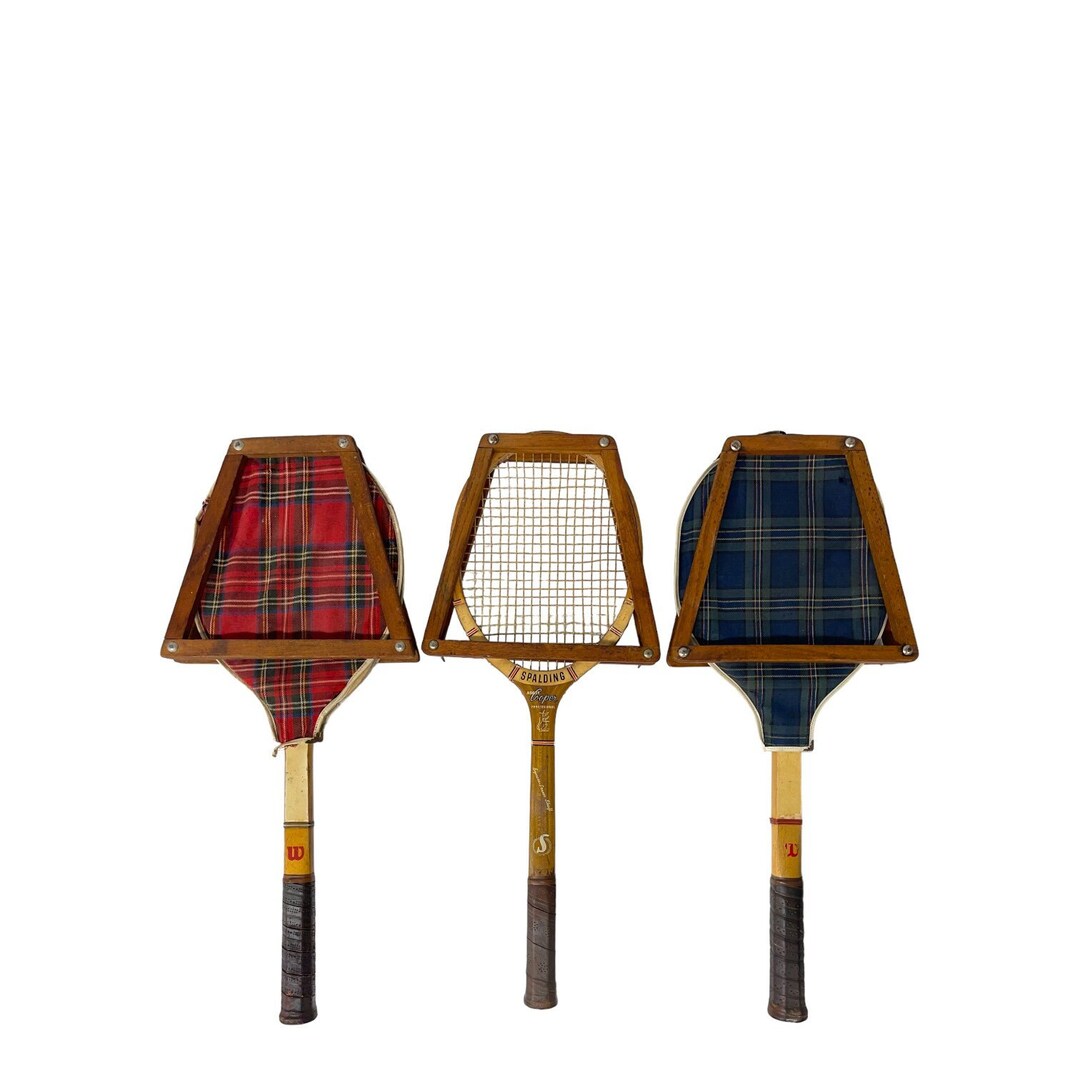Vintage Wooden Tennis Rackets Set of 3 With Wood Press and Plaid Covers ...