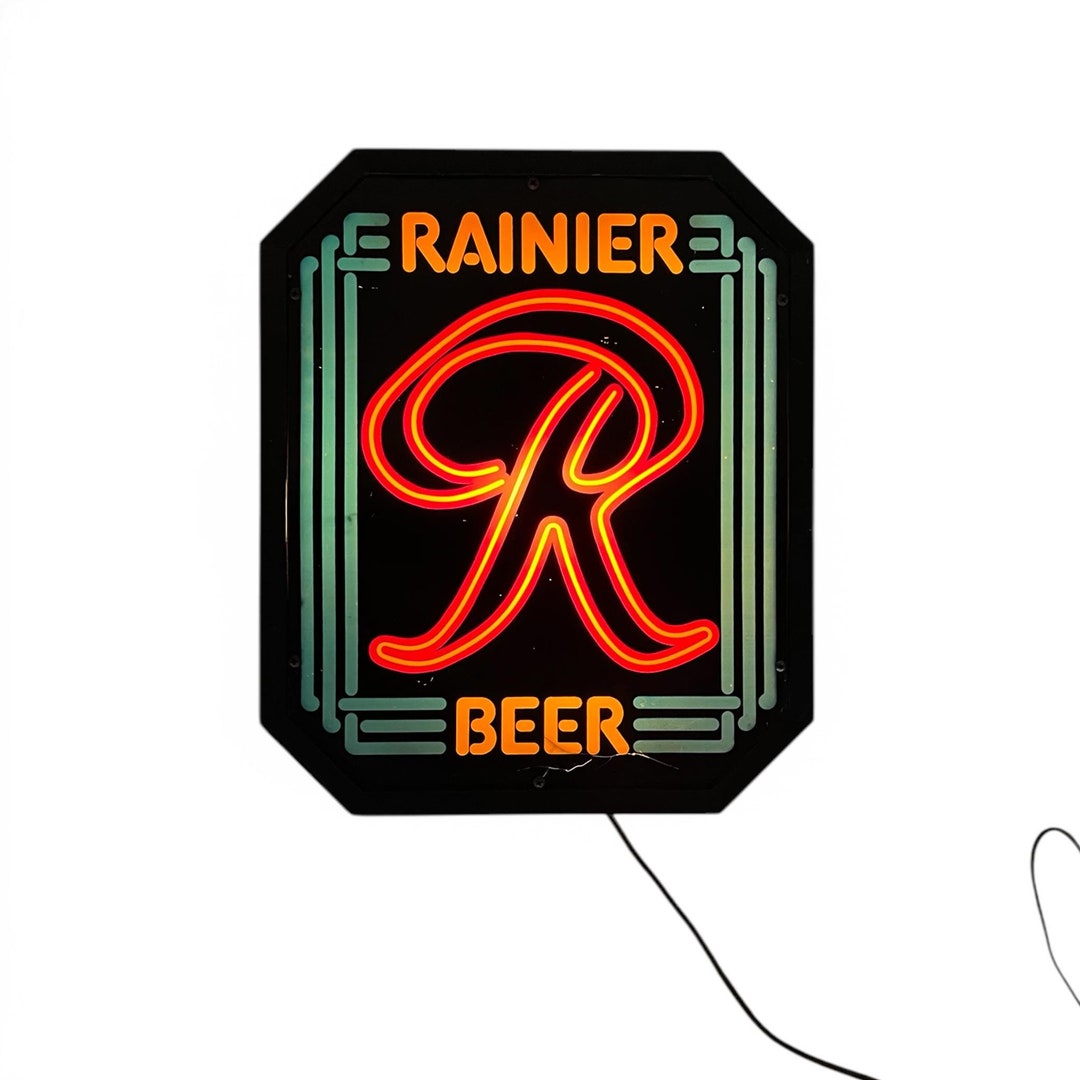Vintage Rainier Beer Lighted Sign - Faux Neon Octagonal Plastic, Retro ...