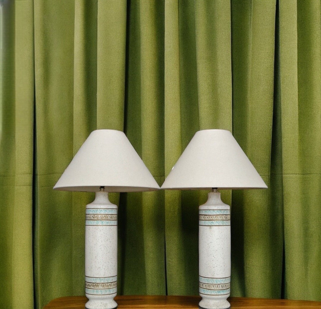 Vintage Mid Century Ceramic Cylinder Table Lamps Pair, Matching Retro ...