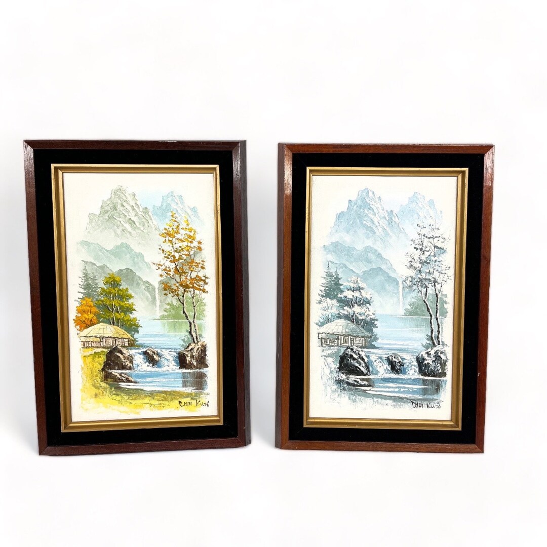 Vintage Fall and Winter Scene Oil Paintings, Nature Landscape Oil ...