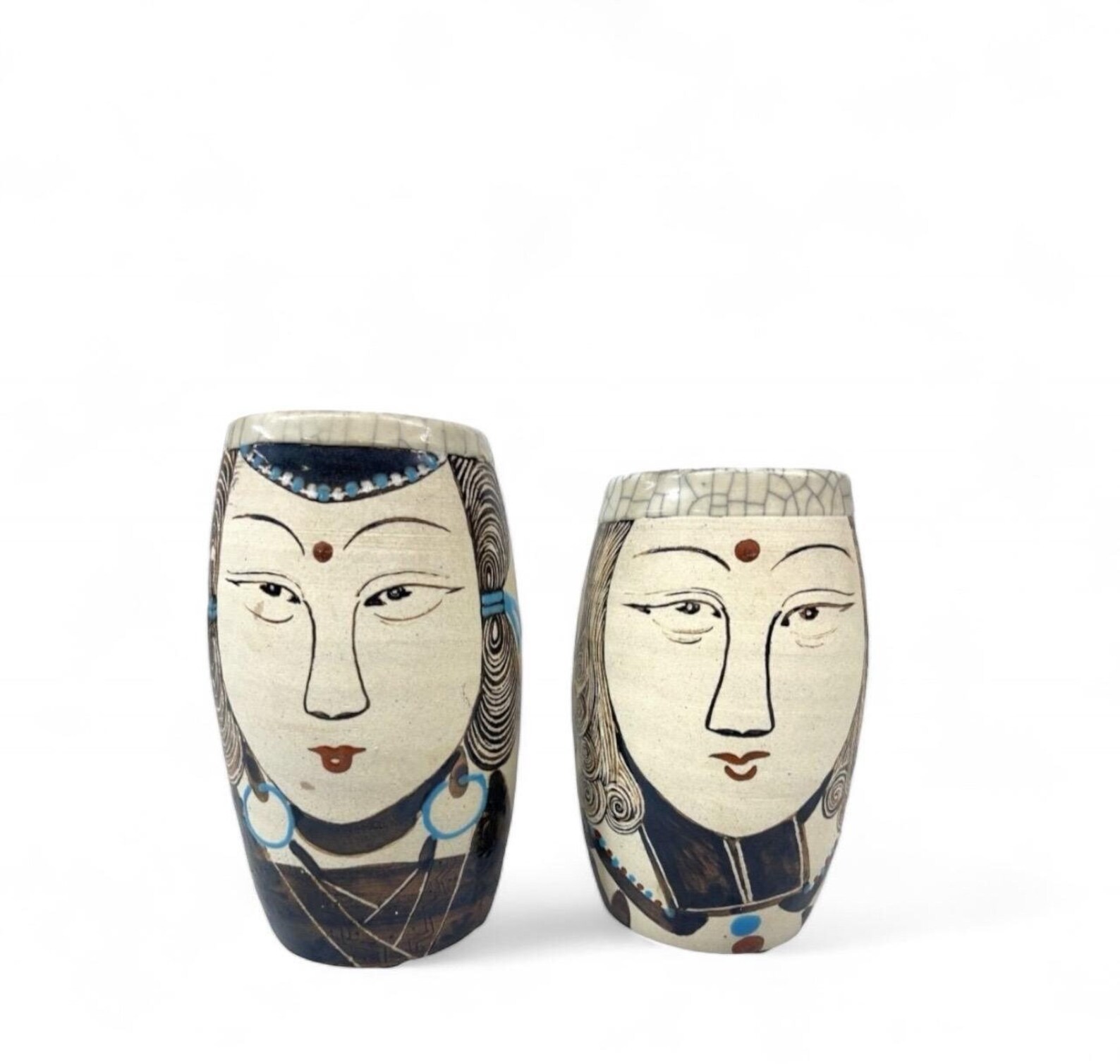 Vintage Face Vase Pair - Hand Painted Ceramic Man Woman Vases, Unique ...
