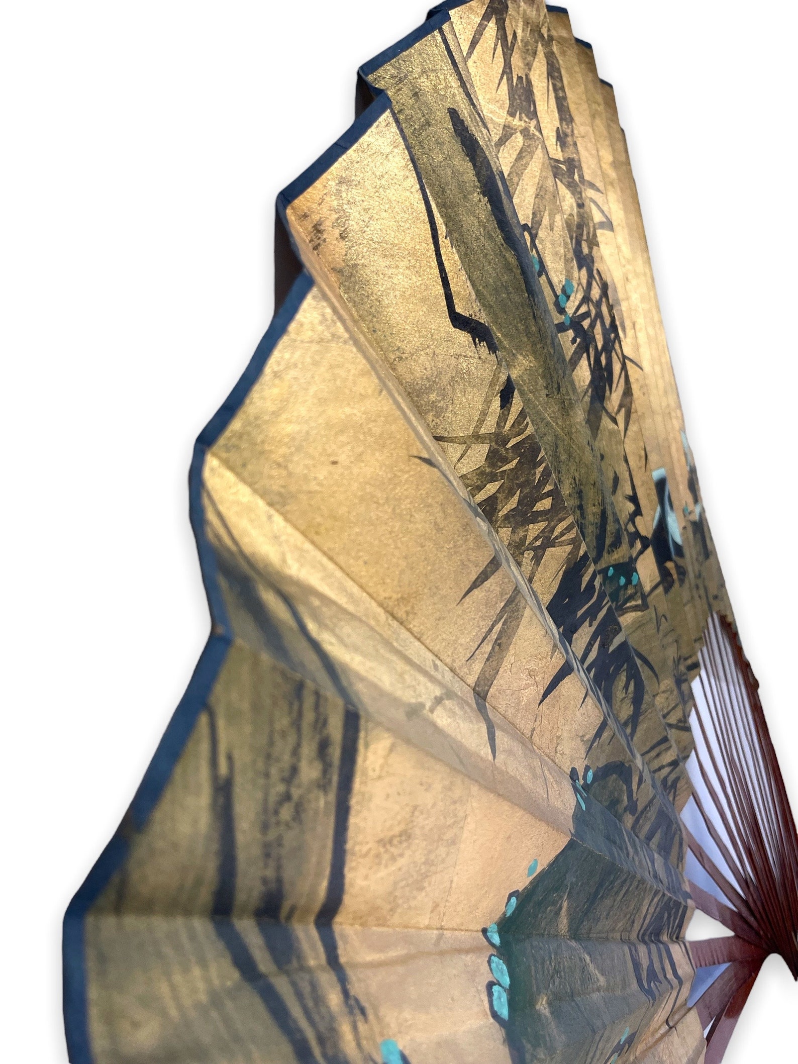 Vintage Extra Large Asian Gold Leaf Folding Fan Bamboo and - Etsy