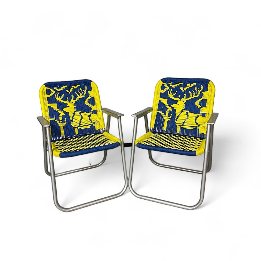 Vintage Aluminum Lawn Chairs With Macrame Seat and Backrest, Camping ...