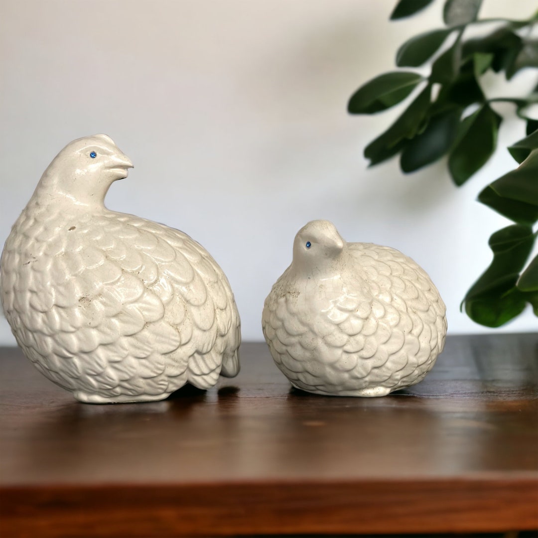 Vintage Ceramic Quails Pair, Bird Figurine Set, White Painted Ceramic ...