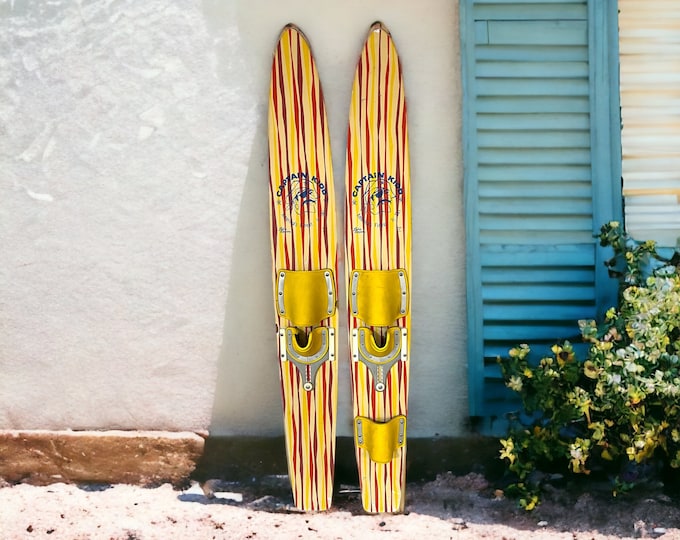 Vintage Water Skis Pair, Childrens Wooden Water Skis, Captain Kidd ...