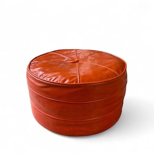 Vintage Orange Vinyl Ottoman - Mid Century Modern Straw Footstool - Etsy