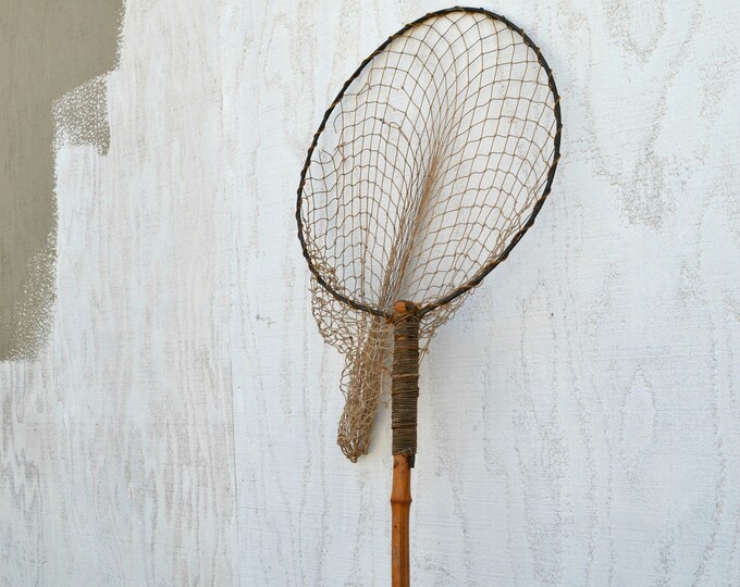 Vintage Fishing Net, Fishing Hand Net, Bamboo Fish Net Pole, Cabin ...