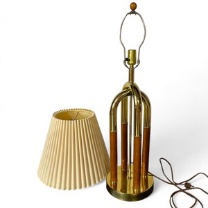 Vintage Designer Clover Lamp - Mid Century Arched Brass Tube and Wood ...
