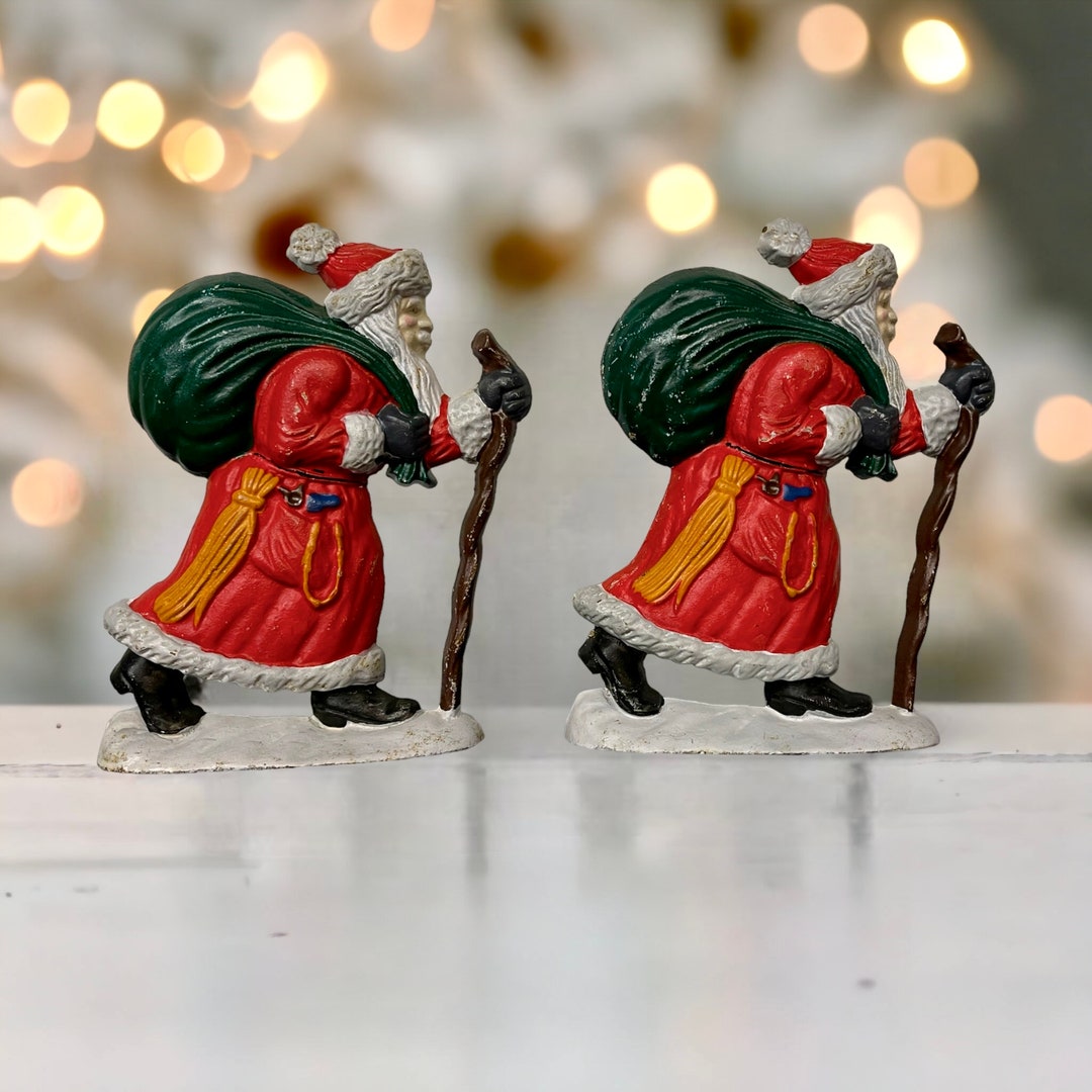 Vintage Cast Iron Santa Claus Door Stop Set - Old World Christmas Decor ...