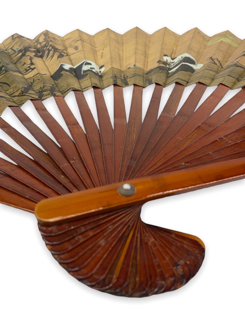 Vintage Extra Large Asian Gold Leaf Folding Fan Bamboo and - Etsy