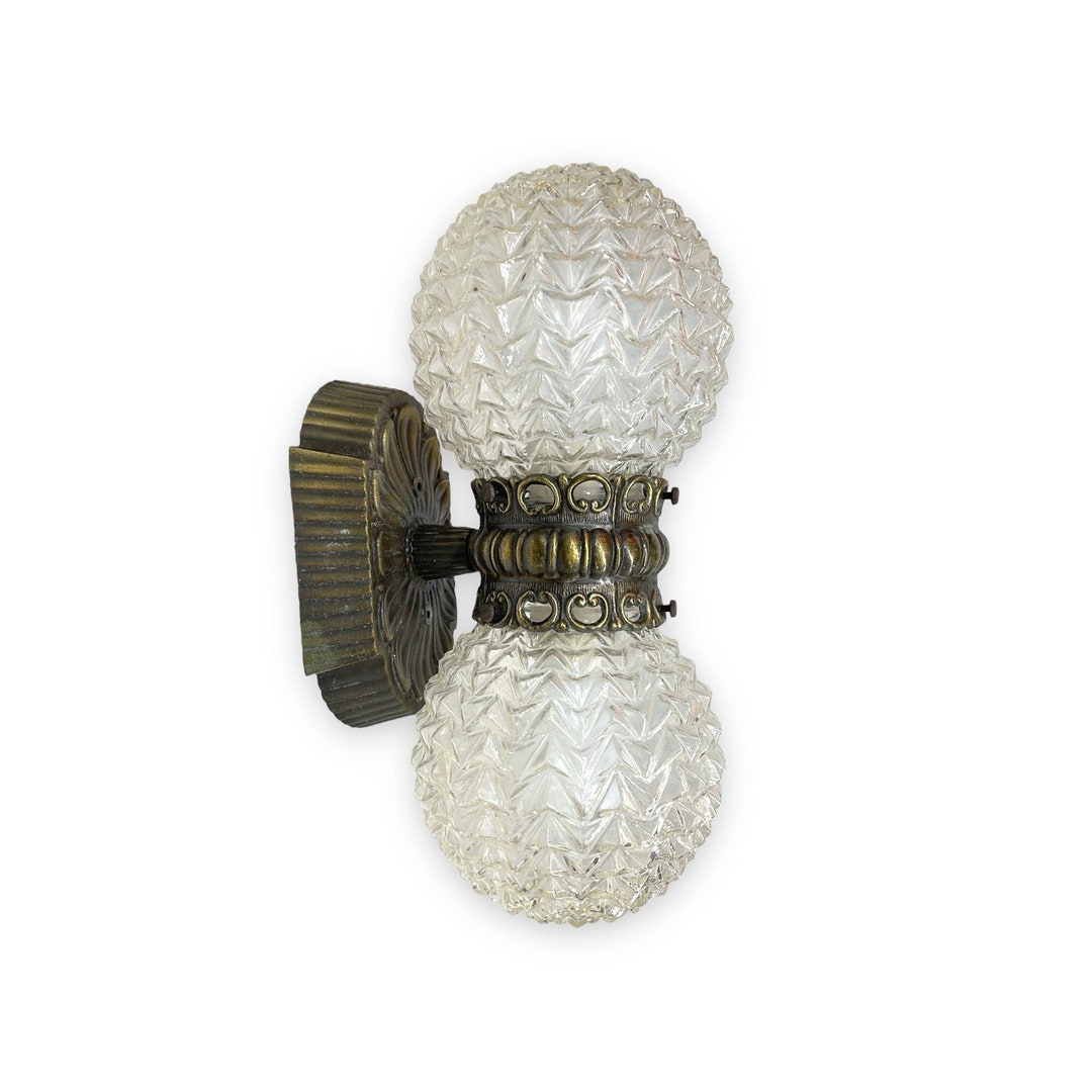 Vintage Hardwired Bathroom Fixture, Emco Globe Light, Faceted Glass ...