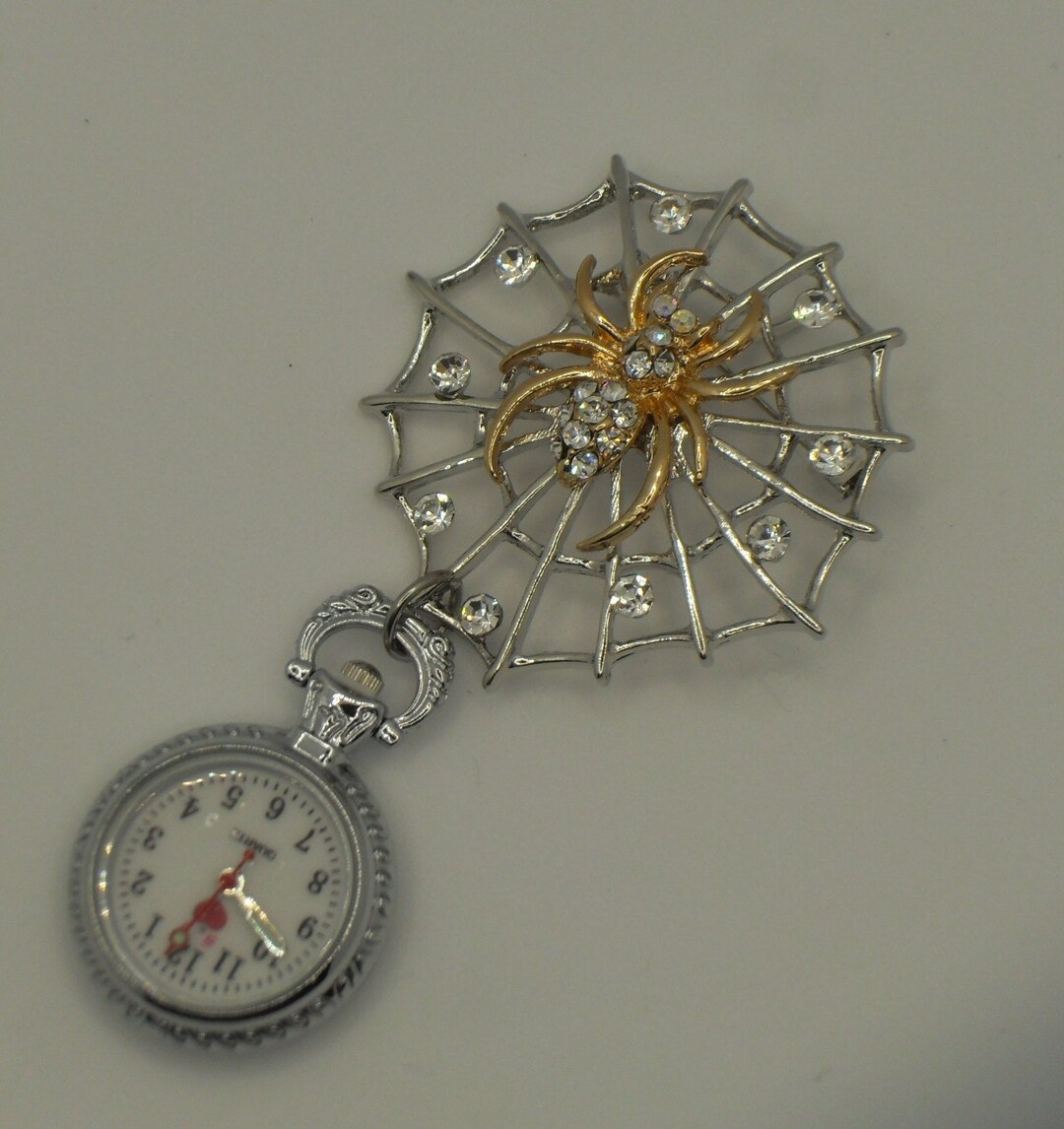 White Crystal Diamante Spider Brooch Fob Watch - Etsy