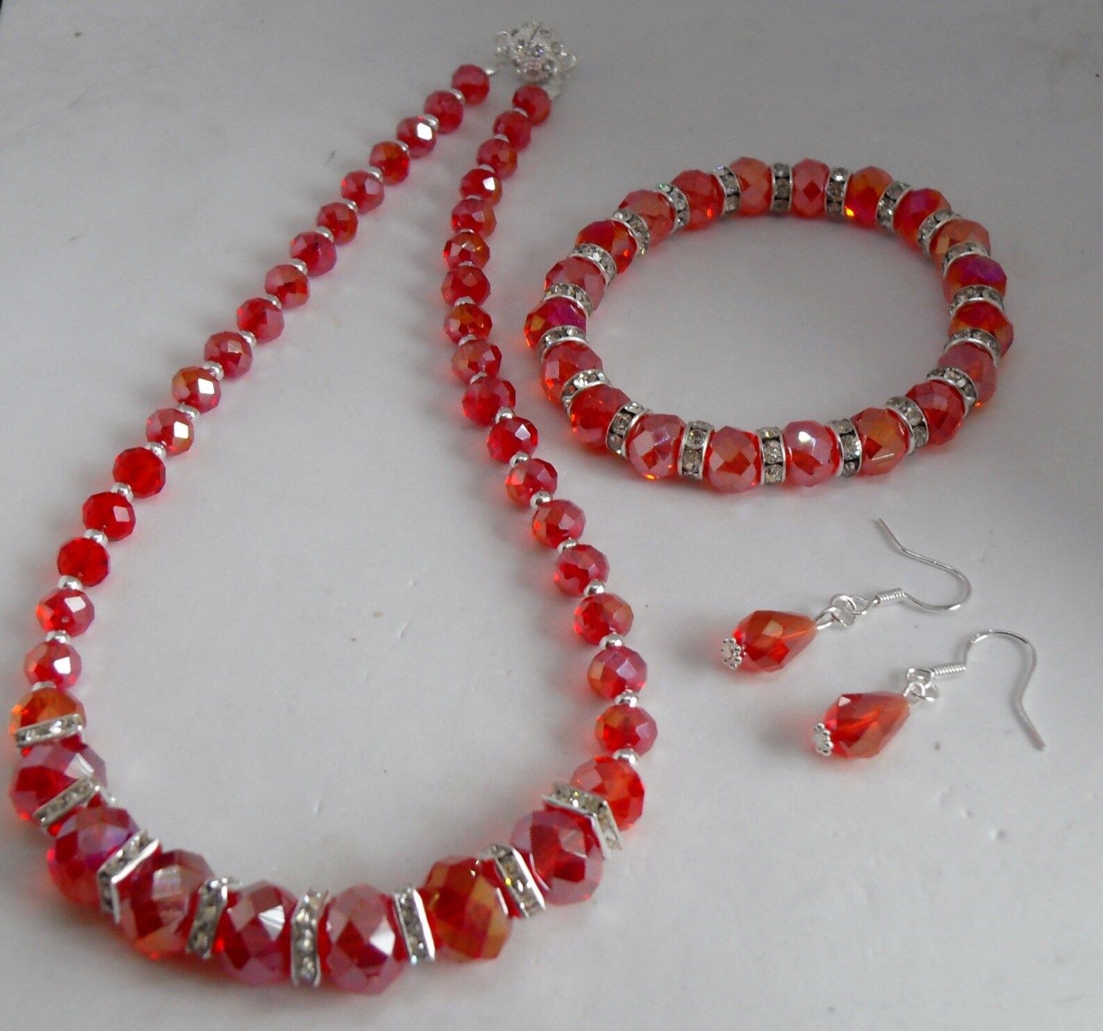 Gorgeous AB Red Crystal Necklace Set With Bracelet and Free 925 ...