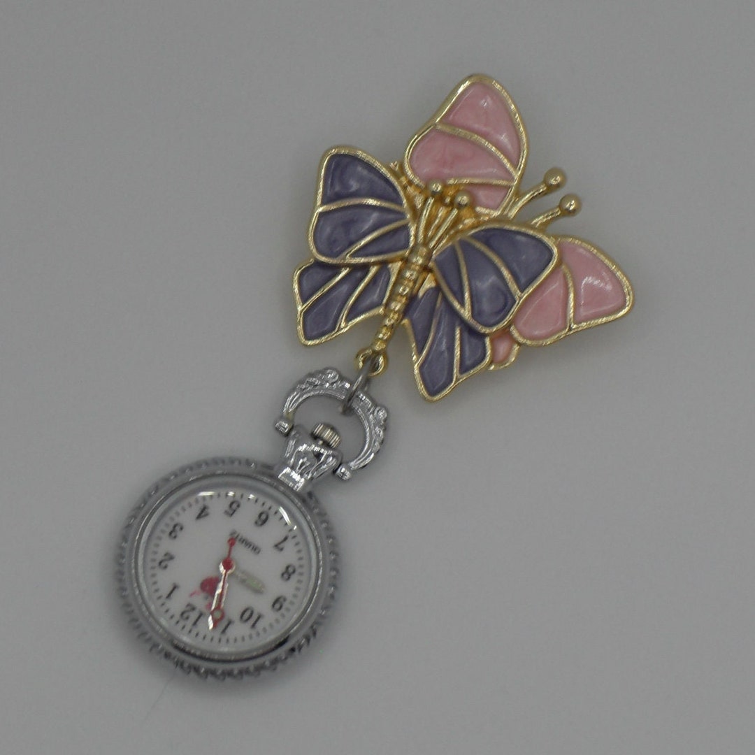 Pink and Purple Butterfly Brooch Watch - Etsy