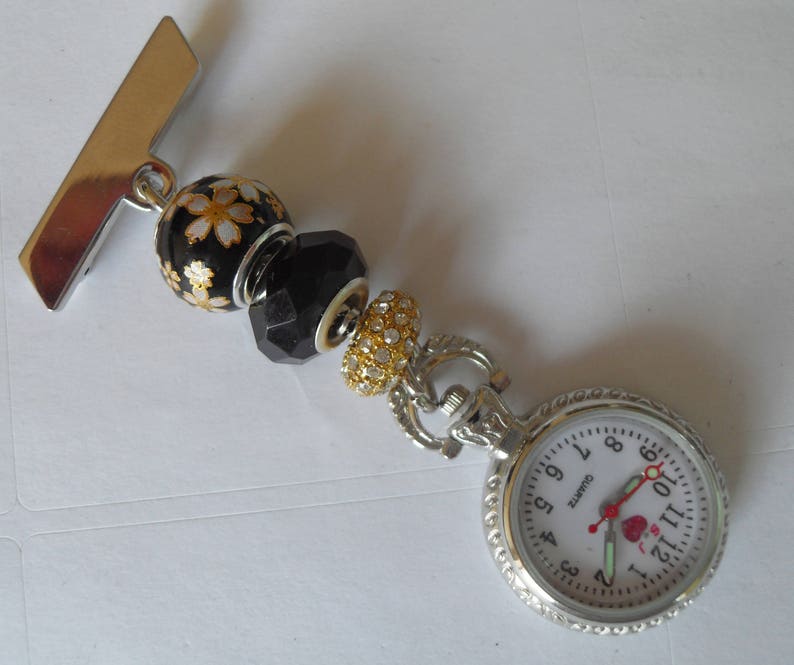 Pretty Coloured and Gold Floral Beaded Fob Watch for Nurses, Carers ...