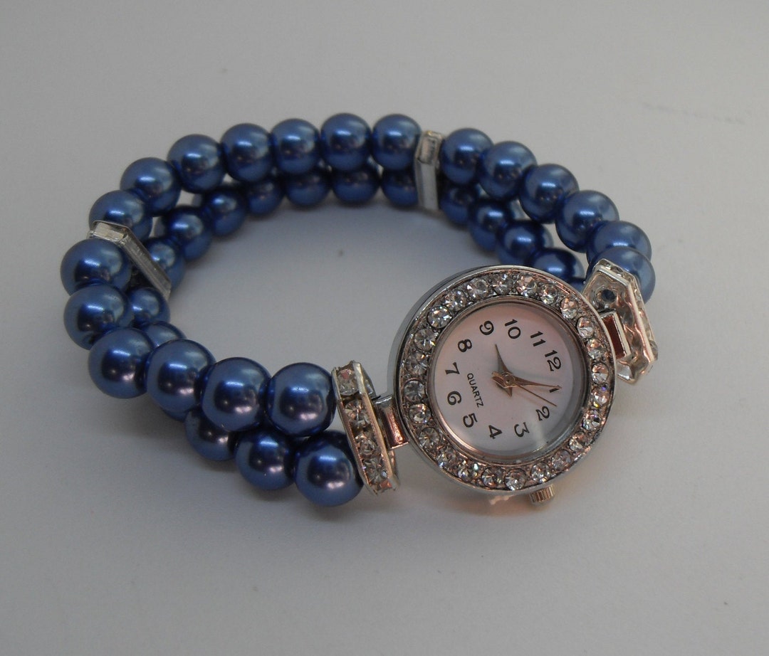 Blue Glass Pearl Ladies Wrist Watch for Weddings and Special Occasions ...