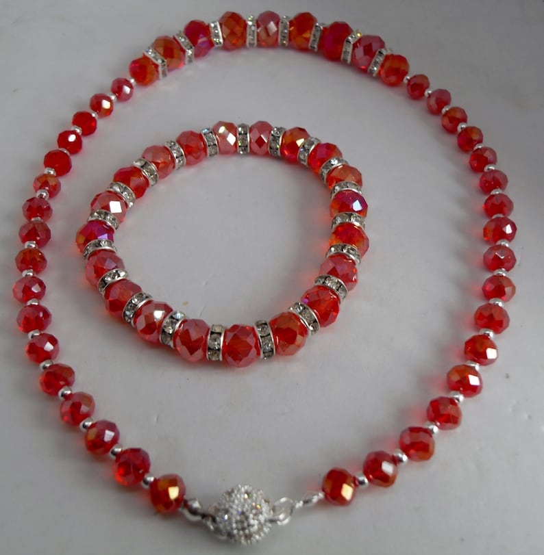 Gorgeous AB Red Crystal Necklace Set With Bracelet and Free 925 ...