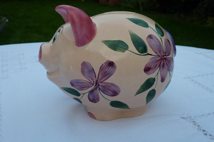 Hand Painted Ceramic Pig Money Box Bank, Birth and Christening Gift - Etsy