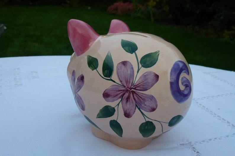 Hand Painted Ceramic Pig Money Box Bank, Birth and Christening Gift - Etsy