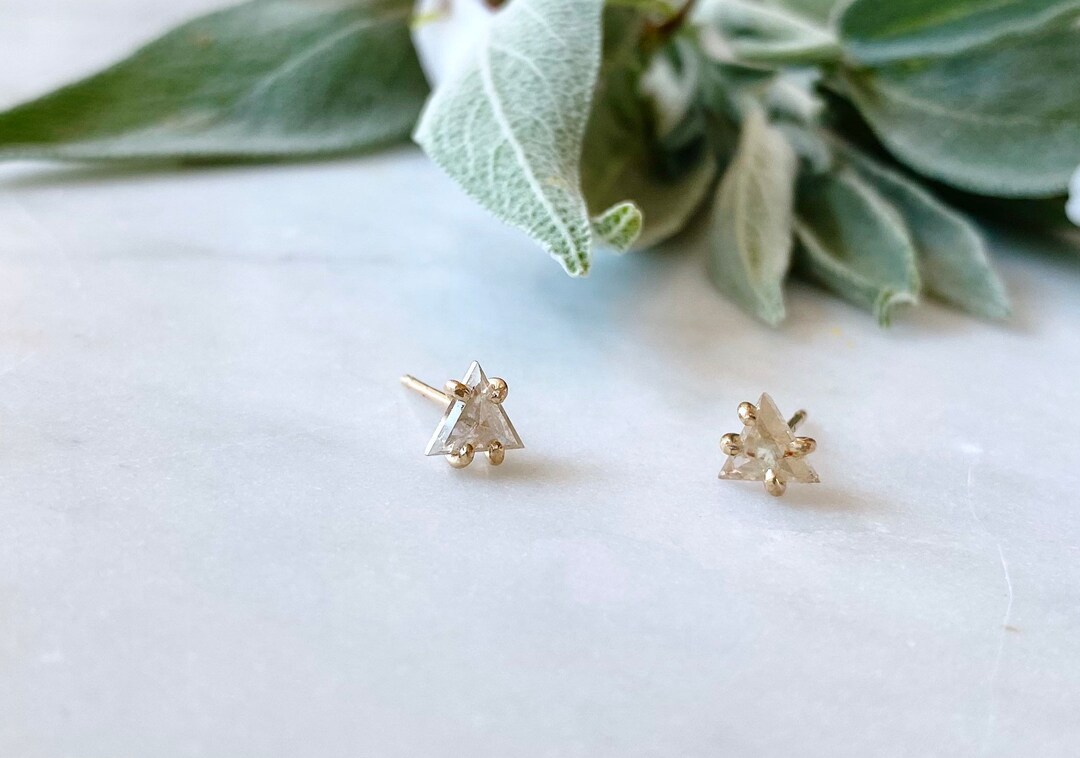 Champagne Triangle Rose Cut Diamond Stud Earrings - Etsy