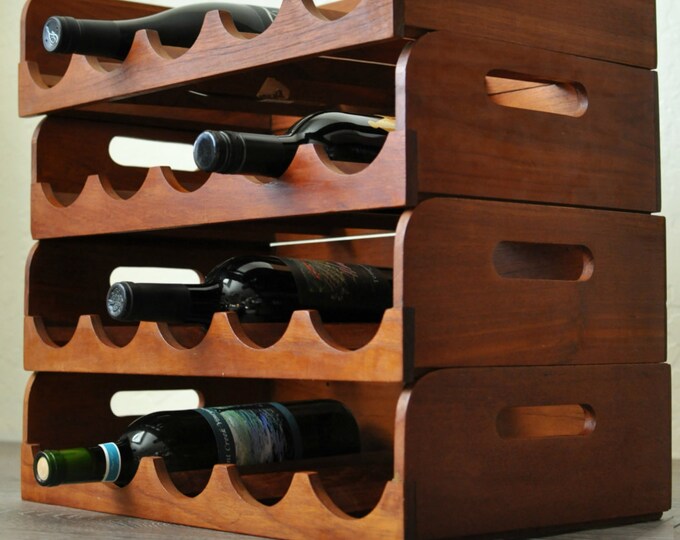 Mid Century Modern Stacking Teak Wood Wine Rack | Kalmar Teak Wine ...