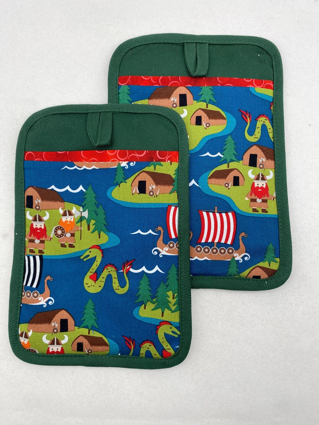 Two Square Pocket Pot Holders - VIKINGS, Viking Ships, Longhouses ...
