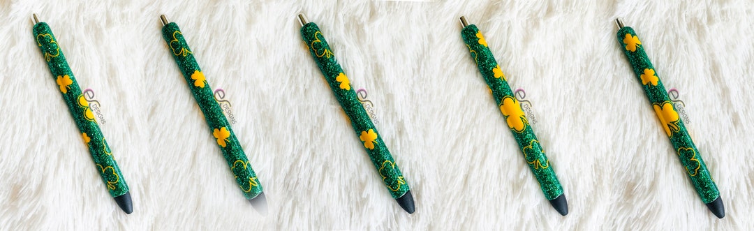 Green Glitter Shamrock Pen | St. Patrick's Day | Epoxy Inkjoy Pen ...