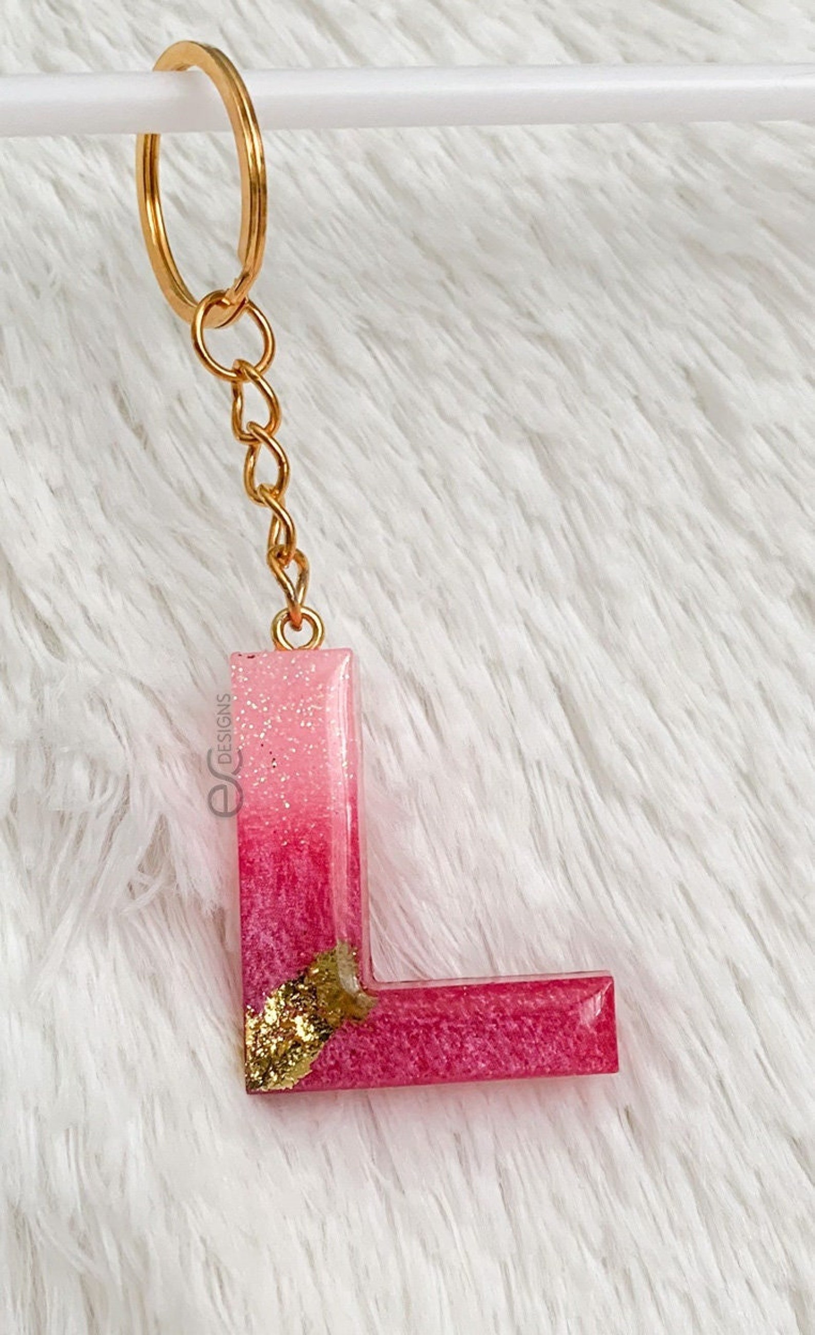 Light Pink Glitter, Magenta Mica, and Gold Foil Flakes | Resin Initial ...