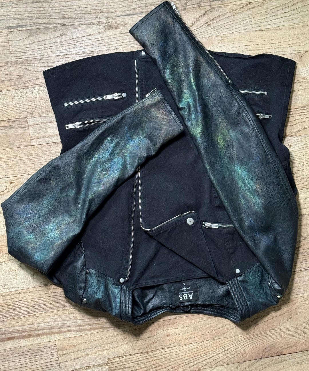 Black Denim Jacket With Faux Leather Sleeves Refashion Upcycle ...