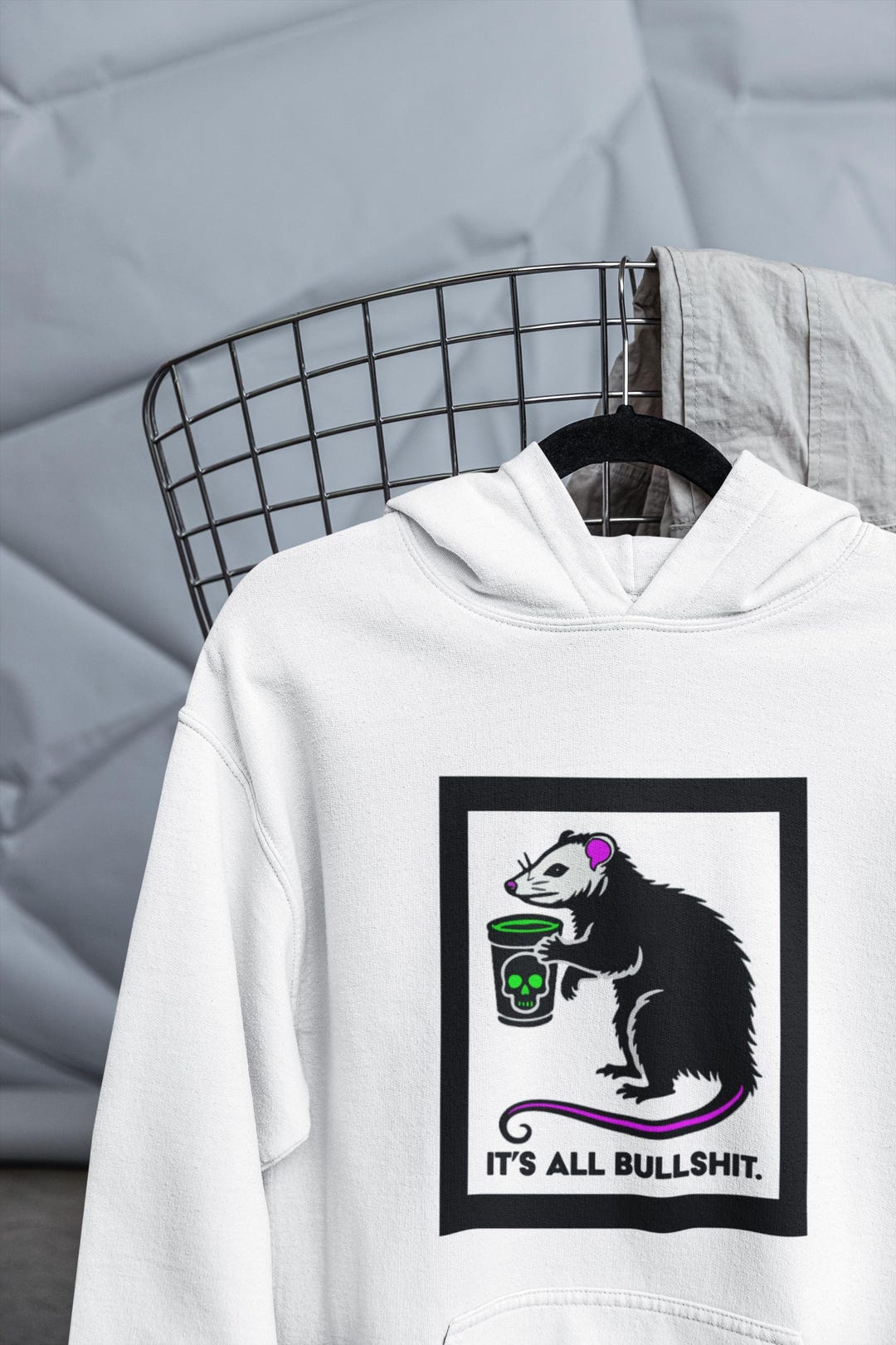 Opossum Possum Drinking From Black Skull Cup Neon Green Hot Pink Its ...