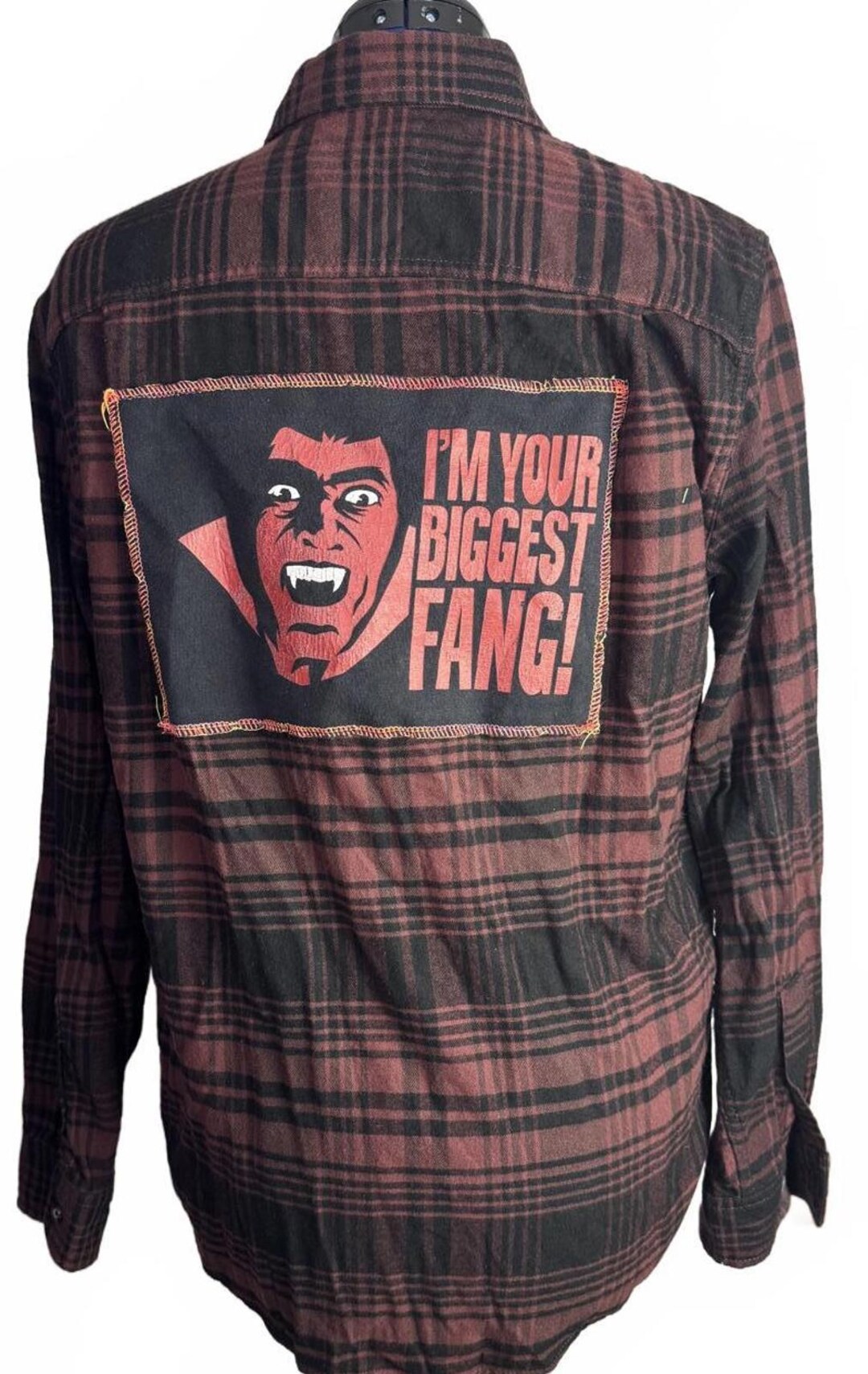 Vampire Fang Art Flannel – Upcycled Plaid Shirt M | Spooky Unisex ...