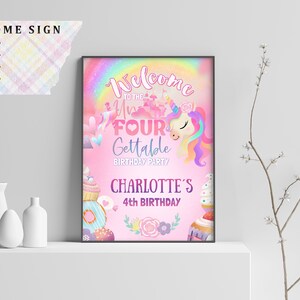 Unfourgettable Unicorn Sweet Girl 4th Birthday Welcome Sign Birthday ...