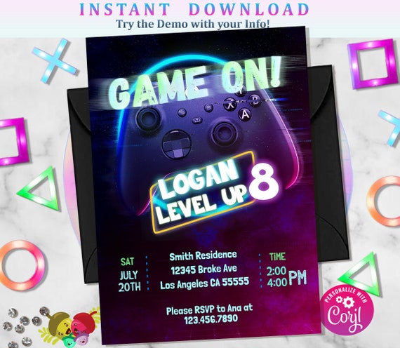 Editable Video Game Invitation Gaming Party Invitation - Etsy