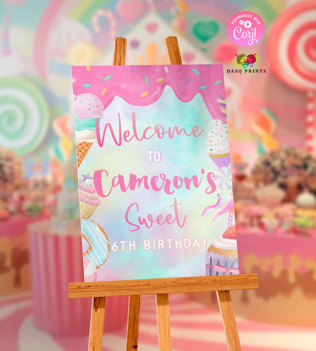 Sweet Birthday Party Welcome Sign Icecream Girl Donut Party Pastel ...