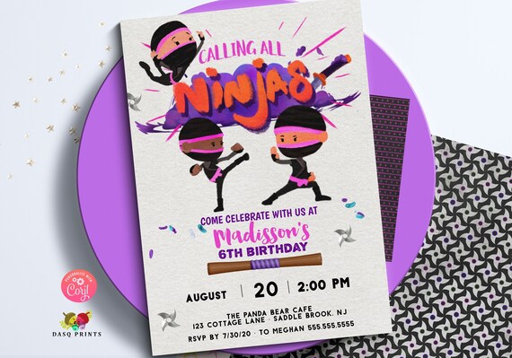 Ninja Girl Birthday Invitation Ninja Warrior Party Invitation - Etsy
