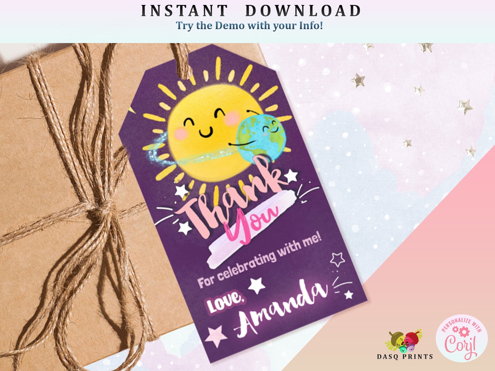 First Ride Around the Sun Favor Tag Girl, Space Birthday, First Ride ...