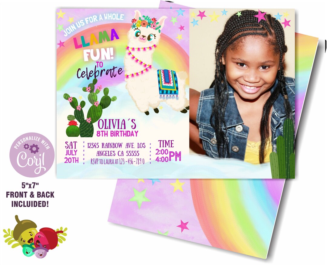 EDITABLE Llama Birthday Invitation Template, Photo Whole Llama Fun ...