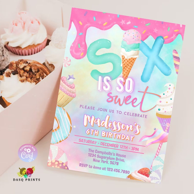 Six is so Sweet 6th Birthday Invitation Birthday Party - Etsy