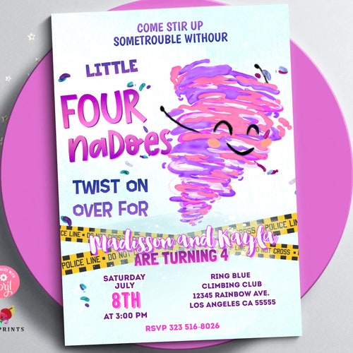 Fournado Birthday Invitation Tornado Birthday Party - Etsy