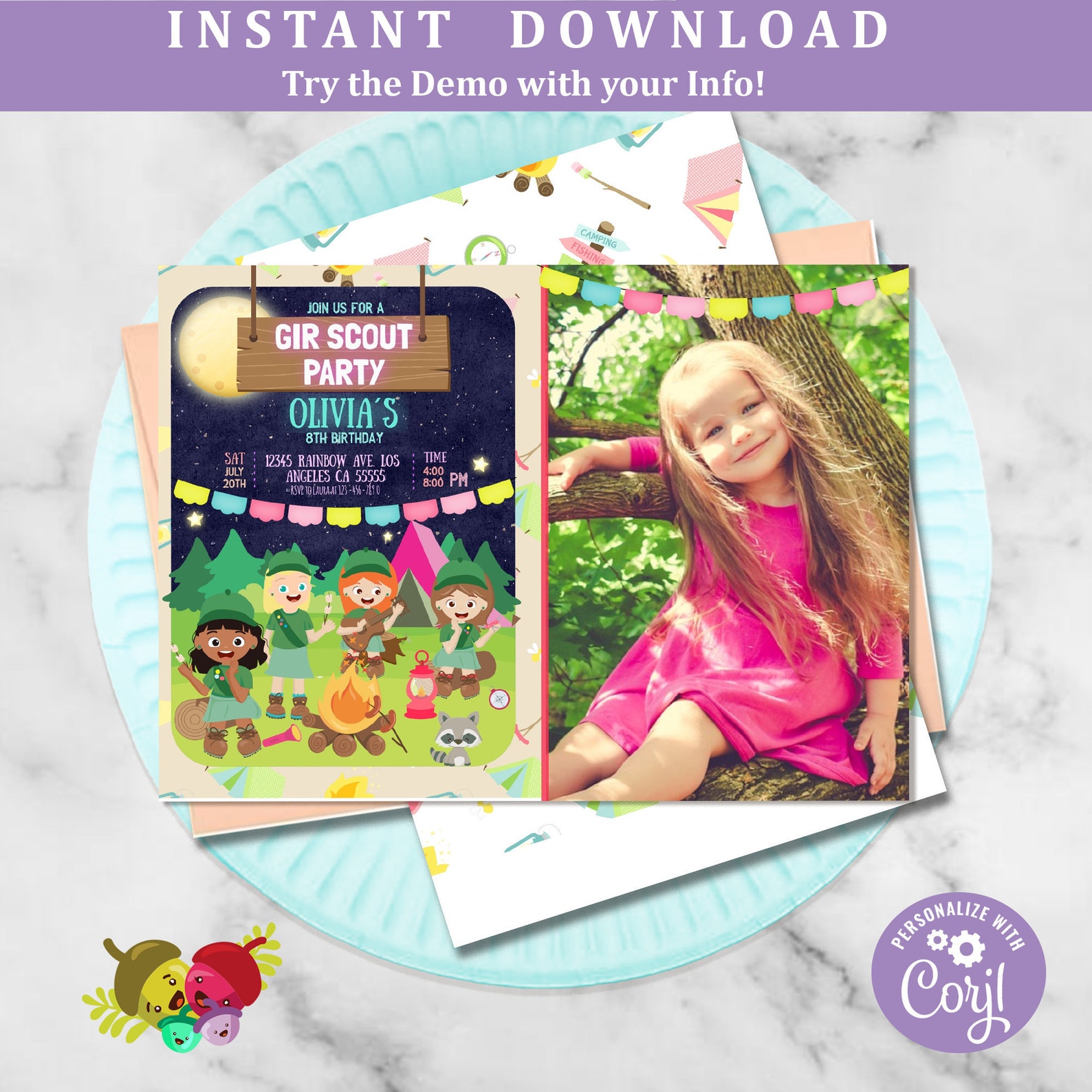 Editable Girl Scout Party Invitation Girl Scout Birthday Party - Etsy