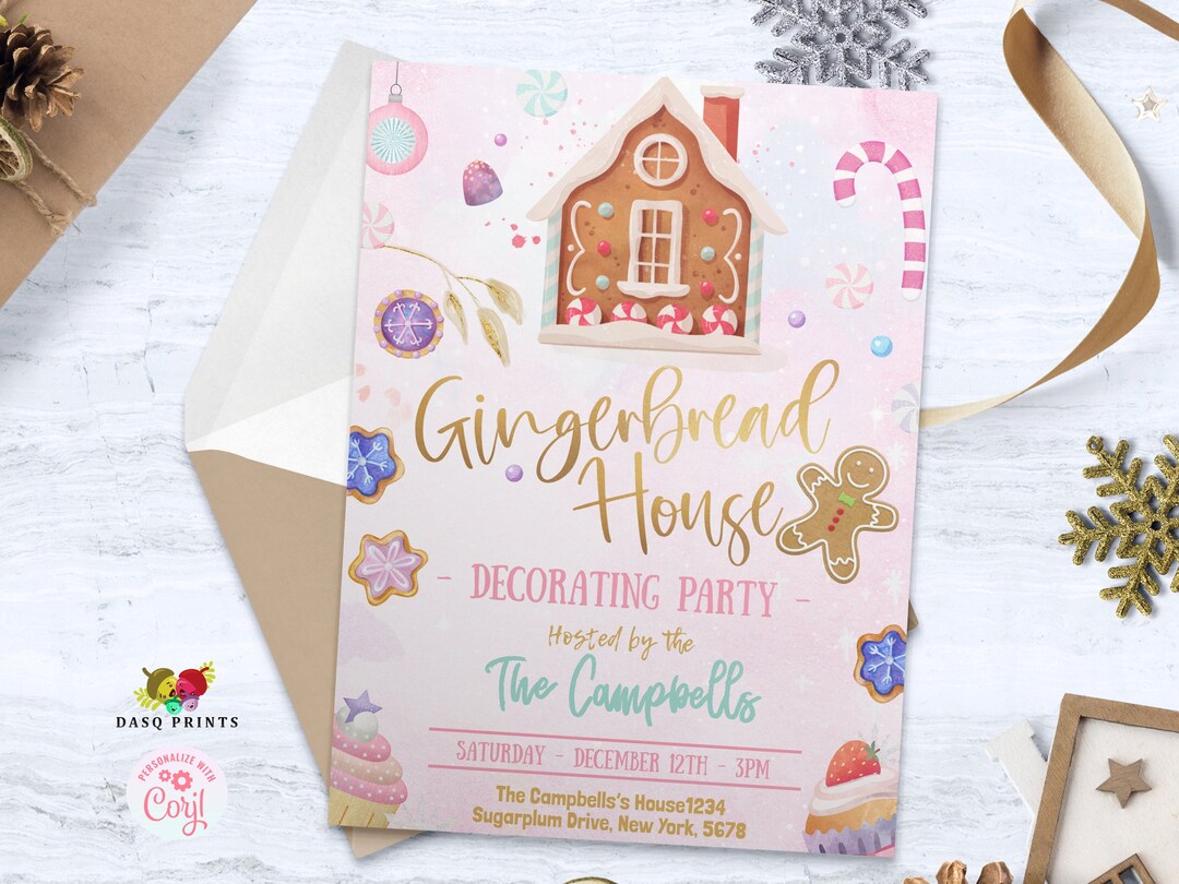 Gingerbread House Invitation, Watercolor Gingerbread,gingerbread House ...