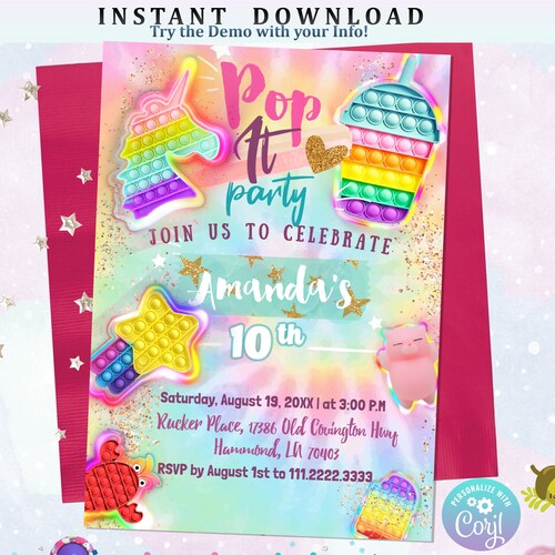 Push Bubble Fidget Toy Birthday Party Add Photo Invitation - Etsy