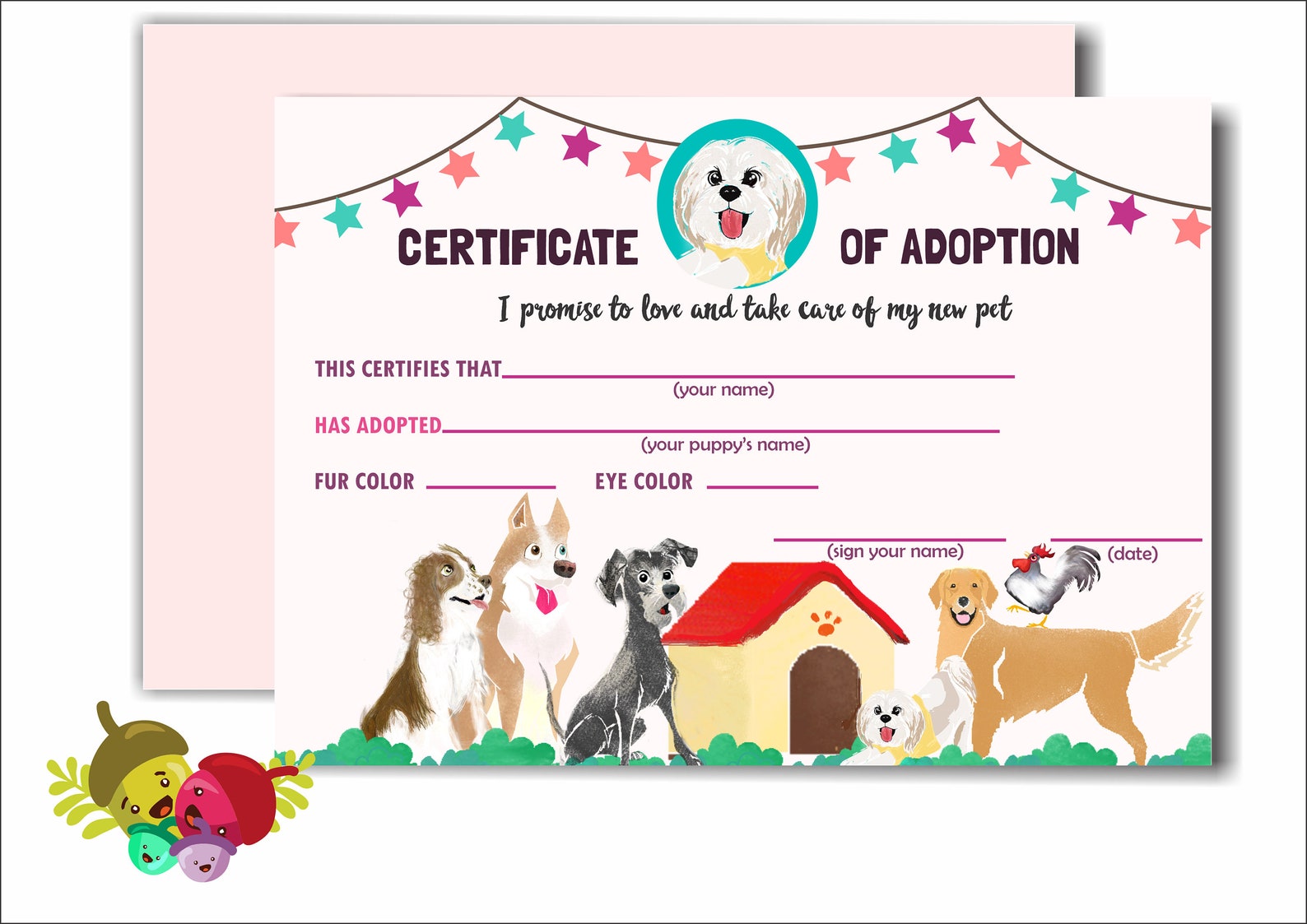 Pet Adoption Certificatepawty Puppy Party | Etsy